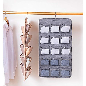 Dual Sided Hanging Underwear Sock Bra Stocking Organizer with 5+15 Mesh Pockets, 3D Pockets Design Durable Space Saver Bag Wall Shelf Wardrobe Storage Bags Holders (Grey)