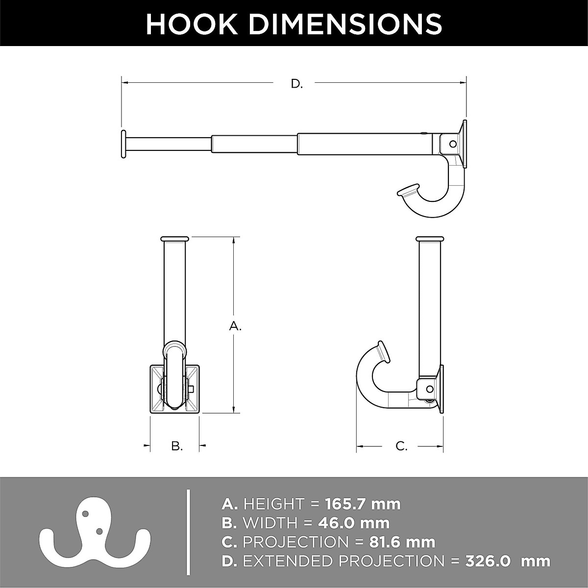 Franklin Brass Extend-a-Hook Square (1-Pack) Single Wall Hooks 1-Prong Coat/Hat Matte Black, Mounted Hanging, Hanger Clothes, Purse, Bag, Towel Organization Hooks B45627M-FB-R