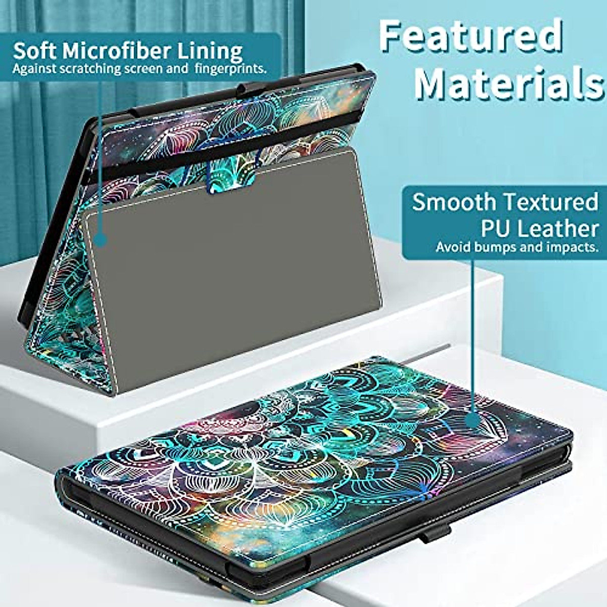 COOWPS Folio Case for Amazon Fire HD 10 (ONLY Fit 11th Generation, 2021 Release) and Fire HD 10 Plus Tablet - Slim Folding Stand Cover with Auto Wake/Sleep & Hand Strap, Mandala Flower