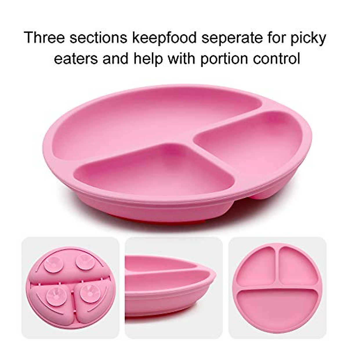 Wee me Suction Plates for Babies & Toddlers - Silicone Plates with Lids and Spoon Fork For Baby, Dishwasher and Microwave Oven Safe, 3 Pack (Green, Pink & Yellow)