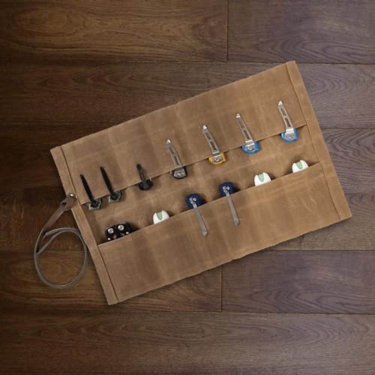 Knife Display Bag with 12 Slots Pocket Knives,Folding Knife Holder Organizer,Knives Roll Collection Protector Bag,Tactical Outdoor for EDC Mini Knife Bags (Khaki)