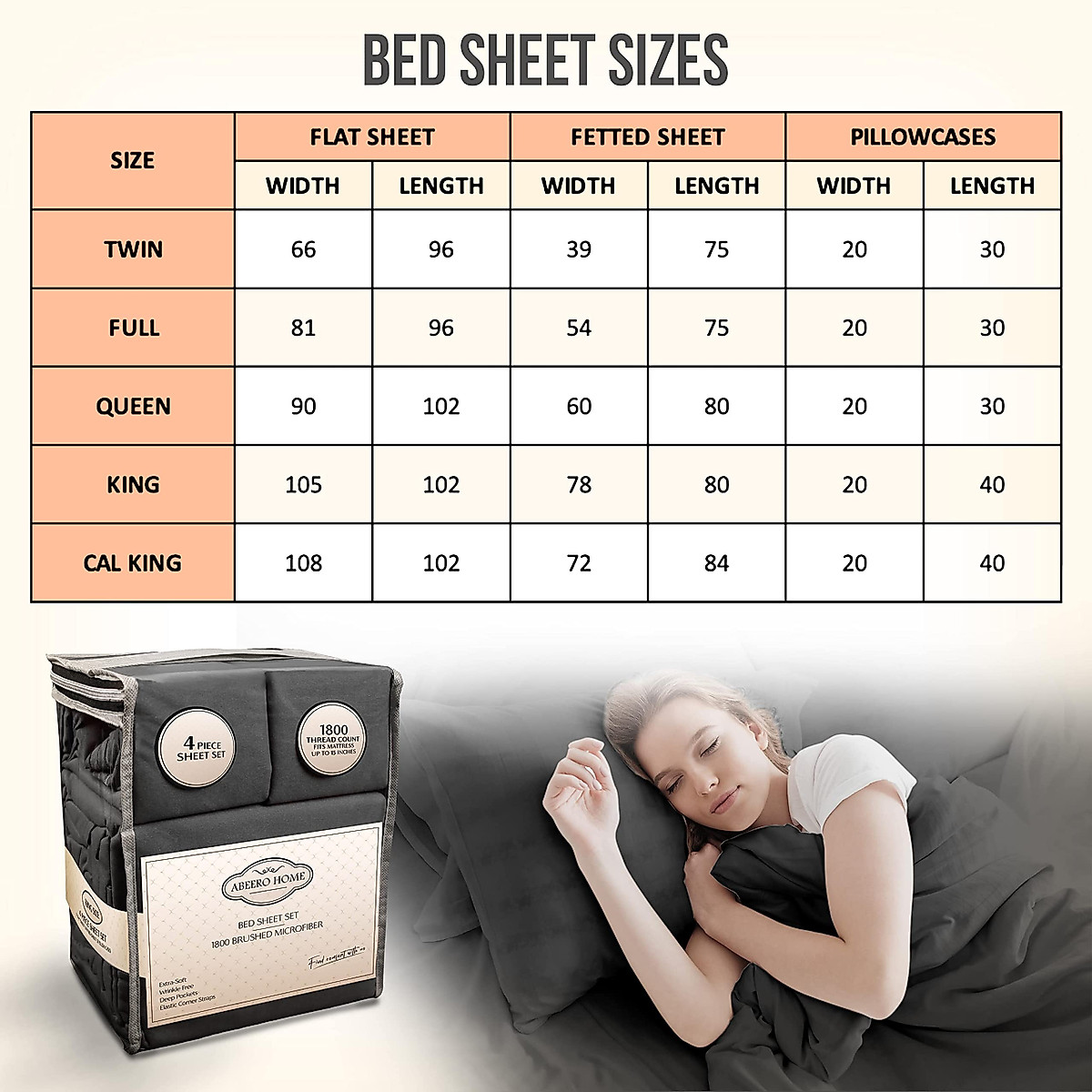 Abeero Home California King Sheet Sets - Luxury Hotel Bed Sheets - Soft Cooling Sheets with Elastic Corner Straps - Deep Pockets Microfiber - Bedding Sheets & Pillowcases -4 PC (Cal King Size, Gray)