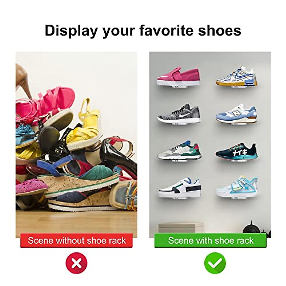 Acrylic Floating Clear Sneaker Shelves Wall Mount Set of 6 for Shoe Display，Floating Shoe Display Shelves for Bedroom, Gaming Room, Living Room，entrance hall