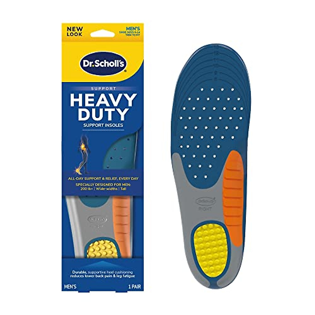 Dr. Scholl's Heavy Duty Support Pain Relief Orthotics, Designed for Men over 200lbs with Technology to Distribute Weight and Absorb Shock with Every Step (for Men's 8-14)