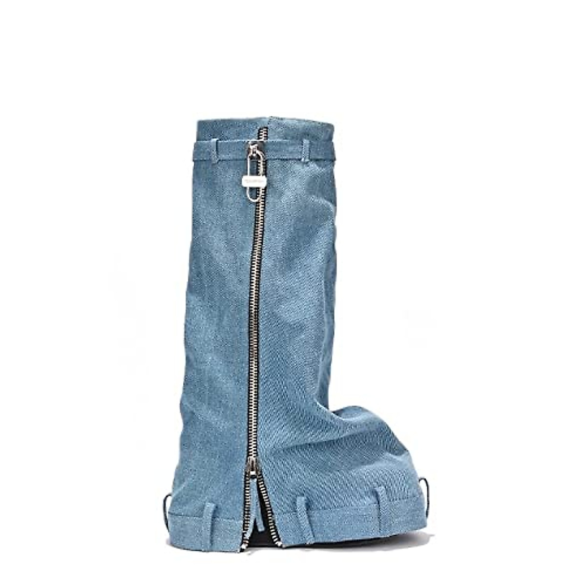 Cape Robbin Women's Fold Over Knee High Boots Platform Heel Padlock Boot with Zipper JENAS - DENIM 7