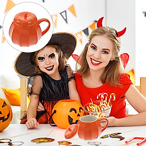 DOITOOL Halloween Mug Pumpkin Mug with Lid, Ceramic Coffee Milk Mug Halloween Water Cup for Home Party (Orange)
