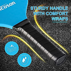 Amicoson Pickleball Paddles - Pickleball Set of 4 Paddles, Indoor & Outdoor Pickleball Balls, Pickleball Paddle Set of 4 Wood Pickleball Racket Ergonomic Cushion Grip, 8 Pickleball Balls & 1 Carry Bag