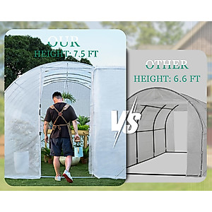 Papababe 20x10x7.5 FT Extra high Large Walk-in Greenhouse for Outdoors, Upgraded Swing Door, Heavy Duty Galvanized Steel Frame Tunnel Greenhouse kit, Reinforced PE Cover & Film Clips, White
