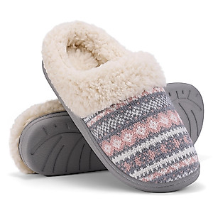 Evshine Warm Knit House Slippers for Women Comfy Fleece Lined Winter Slippers with Memory Foam and Indoor Outdoor Soles Pink 40-41 (Size8-9)