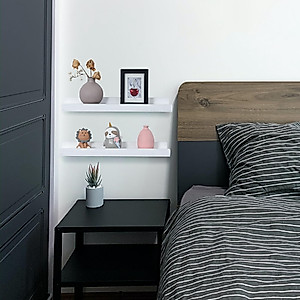 PHOENANCEE Picture Shelf Set of 2,Wood Wall Ledge with Lip,Photo Frames Book Storage Display Shelves for Living Room Bedroom Kitchen Kids Nursery,Home Office Decor(Rustic White,17 Inch)