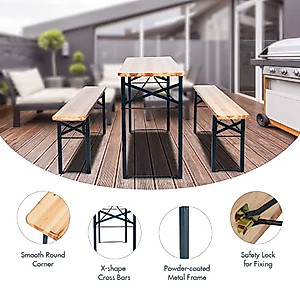 Generic Renatone 70in 3pcs Folding Picnic Table Set, Wooden Top Beer Table for Patio Outdoor Garden Use, No Assemble Required