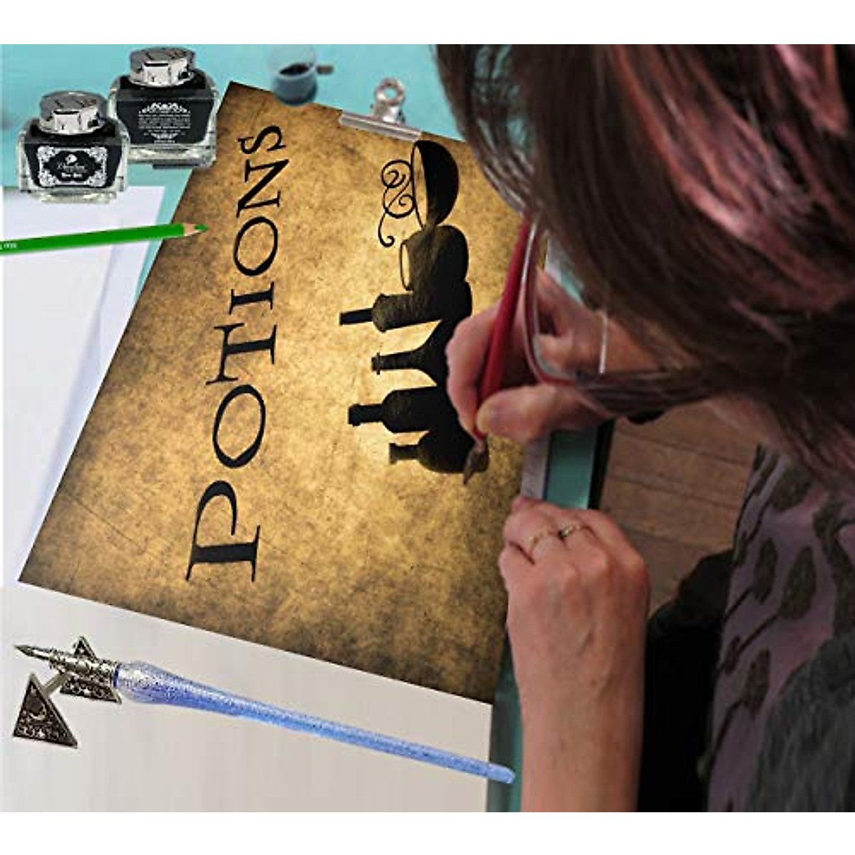 DAVELIOU 19-Piece Wizard Calligraphy Set for Beginners and Professionals, Creates Clean and Smooth Lines, Calligraphy Kit Includes Pens, Inks, Nibs, and Case (Blue & Silver)