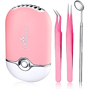 Honoson USB Lash Fan Dryer Handheld Air Conditioning Blower Mini Portable Rechargeable Eyelashes Dryer Fans with Tweezers and lash Inspection Mirror for Eyelash Extension Women