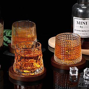 12 Pieces Whiskey Glasses Set Rotatable Old Fashioned Glasses with Creative Walnut Coasters, Whiskey Gifts for Men Husband Father's Day, Bourbon Glass Cups for Drinking Cocktails, Cognac