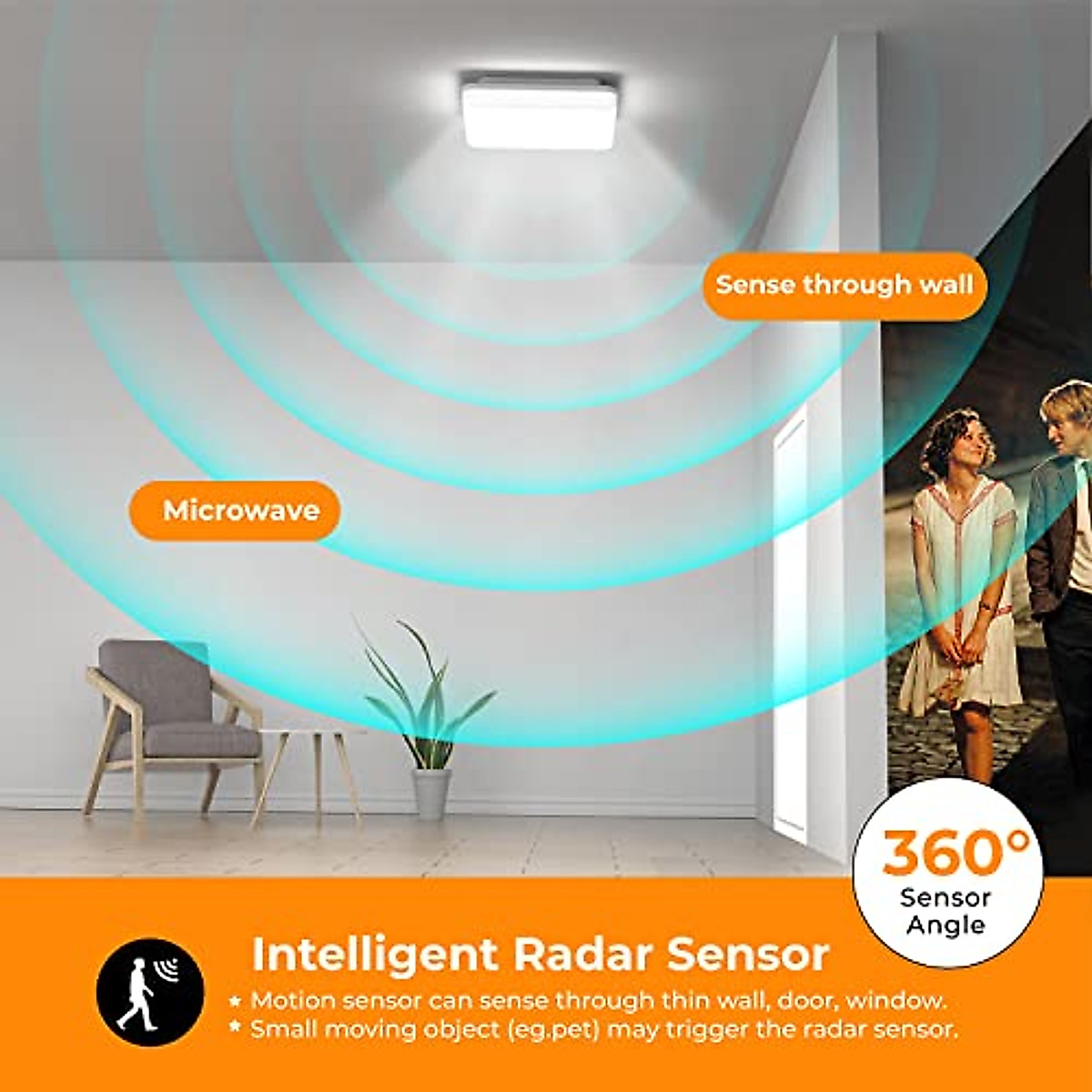 BLNAN Motion Sensor LED Ceiling Light, 18W 8.7 Inch Motion Activated Flush Mount Lighting Fixture, Waterproof Hard Wired Lamp for Closet Laundry Hallway Stair Porch, 4000K White Non-Dimmable