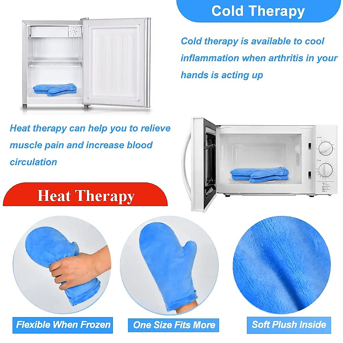 Hot and Cold Hand Therapy Gloves, Hand Ice Pack, Ice and Heat Therapy Pain Relieving Mittens | Microwavable and Freezable, Arthritis, Finger and Hand Injuries, and Carpal Tunnel Small, Medium