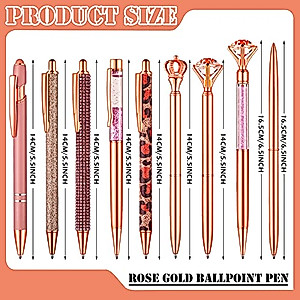 9 Pcs Ballpoint Cute Pens Set Leopard Fancy Pens Liquid Sand Glitter Pens Crystal Big Diamond Pen Crown Pretty Pens Metal Slim Ballpoint Pens Girly Black Ink for Home Wedding School Office (Rose Gold)