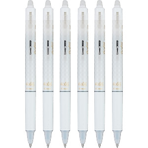 Pilot FriXion Ball Clicker Erasable Gel Ink Retractable Pen, Extra Fine Point, 0.5mm, White Barrel, Black Ink, 6 Count