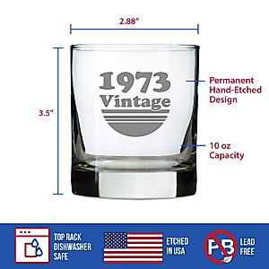 Vintage 1973 Whiskey Rocks Glass - 52nd Birthday Gifts for Men & Women Turning 52 - Old Fashioned Bday Decor - 10.25 oz