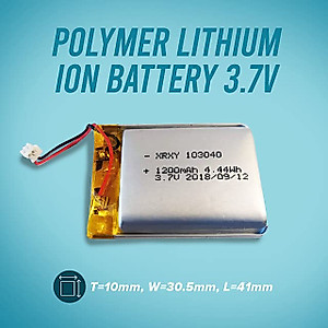 Ecologic Mart Lithium Ion Batteries, 3.7 Volt Rechargeable Battery, 1200mAh LiPo Battery, Reading Book Light Battery Replacement, 103040 Type with Micro JST 1.25mm 2Pin Male Connector