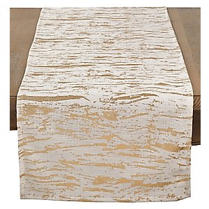 SARO LIFESTYLE - 1612.GL1672B Distressed Foil Metallic Design Cotton Table Runner, 16" x 72", Gold