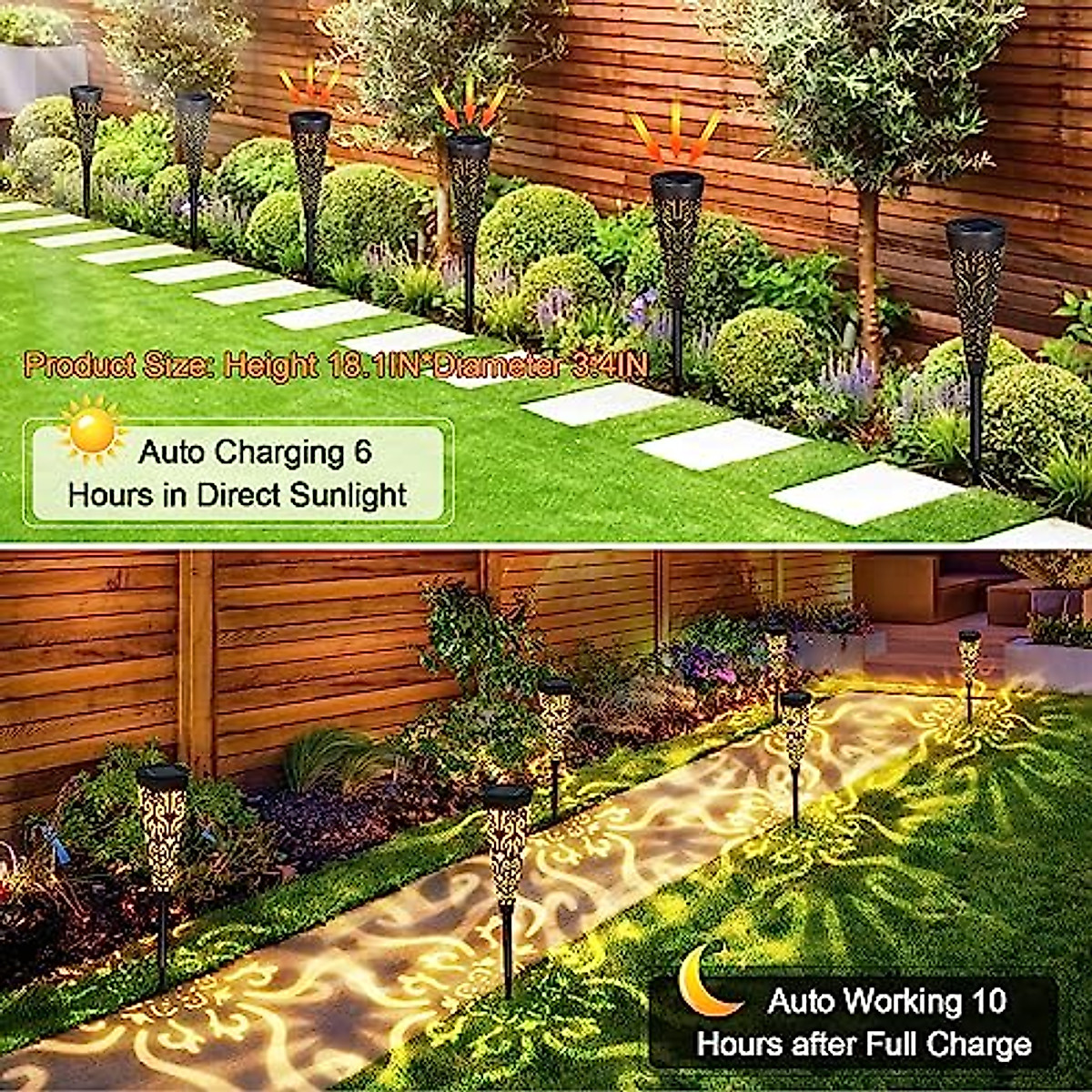 Go2garden Solar Lights Decorative, 6Pcs Tall Solar Stakes Lights Outdoor Waterproof for Patio, Yard, Pathway, Outdoor, Lawn Decor Landscape Lighting (Black)