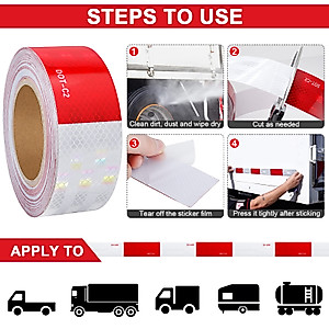 Harciety Reflective Safety Tape 2In x 32Ft, DOT-C2 Red/White Reflector Strip Outdoor for Trailers Cars Trucks High Visibility Conspicuity Tape