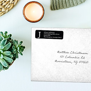 Simple Black Monogram Rolled Address Labels / 250 Personalized Return Address Labels/Designer Address Stickers in Elegant Plastic Dispenser