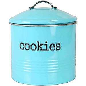 JOEY'Z Vintage Cookie Jar/Candy Jar/Cookie Tin with Airtight Lid Cookie Jars for Kitchen Counter (Turquoise Farmhouse Style)