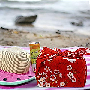 VALICLUD Bento Wrapping Cloth Cherry Flower Rabbit Printed Handkerchief Japanese Style Bento Lunch Bandana Cover Bag Decorative Table Cloth for Home Picnic Camping Outdoor Red