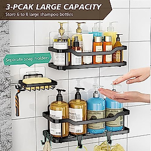 OMAIRA Shower Caddy/Organizer Adhesive Shower Shelf, Rustproof No Drilling SUS304 Stainless Steel for Kitchen Bathroom Shower Storage, Black, 3 Pack