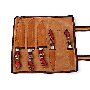 Handmade Damascus Steel Blade Kitchen Knife Set 5pcs Best Damascus Chef Knife Set Professional Kitchen Cooking Knives With Leather Case/Bag