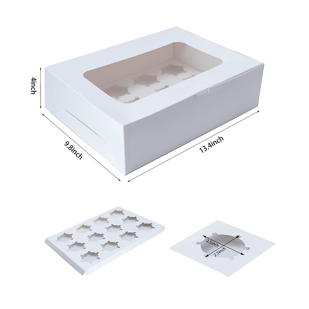 Yeplan 50 Packs Cupcake Boxes,9.4x6.1x3.14 Inches 6 Count Cupcake Box,White Cupcake Containers with Clear Window and Six Treat Holder,Pastry and Cookie Boxes,Bakery Boxes