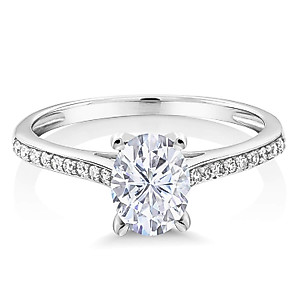 Gem Stone King 10K White Gold Gemstone Birthstone and White Diamond Engagement Ring | Oval 8X6MM | Wedding Anniversary Promise Ring For Women | Available In Size 5, 6, 7, 8, 9