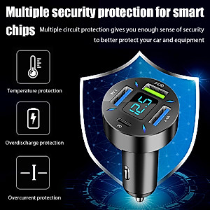 Ankuee 4 Ports USB Car Charger, 66W Super Fast Charging with QC 3.0, PD 20W and USB 2.4A Charger Adapter, Quick Charge with LED Voltmeter, Auto Cigarette Lighter Plug (PD20W+QC3.0+2.4A, 2PCS)