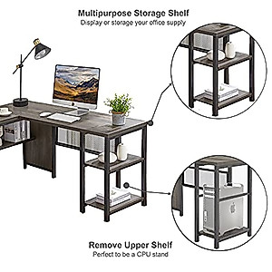 FATORRI L Shaped Computer Desk, Industrial Home Office Desk with Shelves, Rustic Wood and Metal Corner Desk (Walnut Brown, 59 Inch)