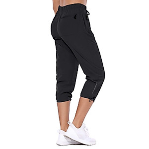 BALEAF Women's Hiking Cargo Capris Outdoor Lightweight Water Resistant Pants UPF 50 Zipper Pockets Black Size M