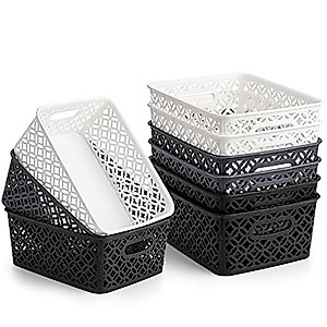 ZEAYEA 9 Pack Plastic Storage Basket, Small Pantry Organizer Bins, Shelf Baskets with Handles for Cabinets Bedroom Kitchen Bathroom office Countertop Closet, 9.8" L x 7.8" W x 4" H