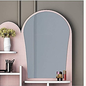 LEONYS Makeup Vanity Desk with Rounded Mirror, 3 Drawers, Vanity Set with Upholstered Stool, for Bathroom, Bedroom, Girls Vanity for Gift (Color : Pink)