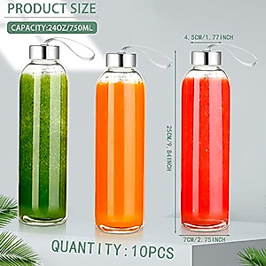 Eccliy 10 Pack 24 oz Glass Water Bottles Sets with Stainless Steel Lids and Sleeves Reusable Refillable Airtight Clear Glass Bottles with Carrying Loop for Juicing Beverages Travel Home Workout