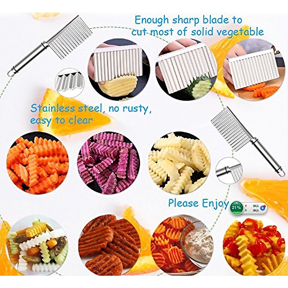 LareinaXXX Potato Wavy Edged Knife Stainless Steel Kitchen Gadget Vegetable Fruit Cutting Peeler Cooking Tool Accessories