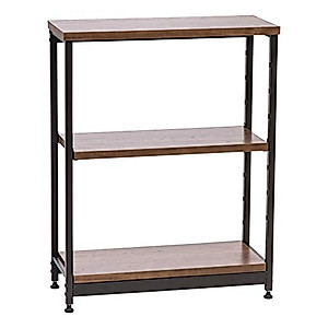 IRIS USA, Inc. 24.6" 3-Tier Wide Wood and Metal Shelf, Sturdy Home Décor Storage Rack with Height Adjustable Shelves and Feet, Dark Brown/Black
