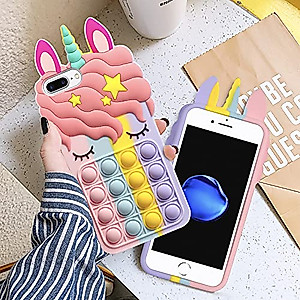 HoneyAKE Fidget Toys Phone Case for iPhone 8 Plus Case iPhone 7 Plus Case Bubble Protect Soft Silicone Shockproof Stress Reliever Pop Phone Cover Women Girls for iPhone 6s Plus 7 Plus 8 Plus, Rainbow