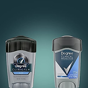 Degree Men Clinical Protection Antiperspirant Deodorant 72-Hour Sweat & Odor Protection Clean Prescription-Strength Antiperspirant For Men with MotionSense Technology 1.7 oz, Pack of 2