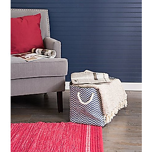 DII Chevron Woven Paper Storage Organizer Bin Laundry Hamper, Organize Clothing, Toys, Pet Supplies, Accessories, Kids & Baby Nursery Basket, Small Rectangle, Nautical Blue