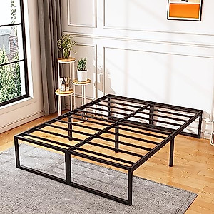 XINXINYAN 14 Inch California King Bed Frame, No Box Spring Needed, Heavy Duty Metal Platform Cal King Bed Frame, Strong Steel Slats Support, Noise Free, Easy Assembly, Black