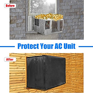 Window Air Conditioner Cover Outdoor, TRELC Air Conditioner Defender Winter AC Window Unit Cover with Adjustable Straps, Bottom Covered (Black, 21.26 x14.56 x 15.74 inch)