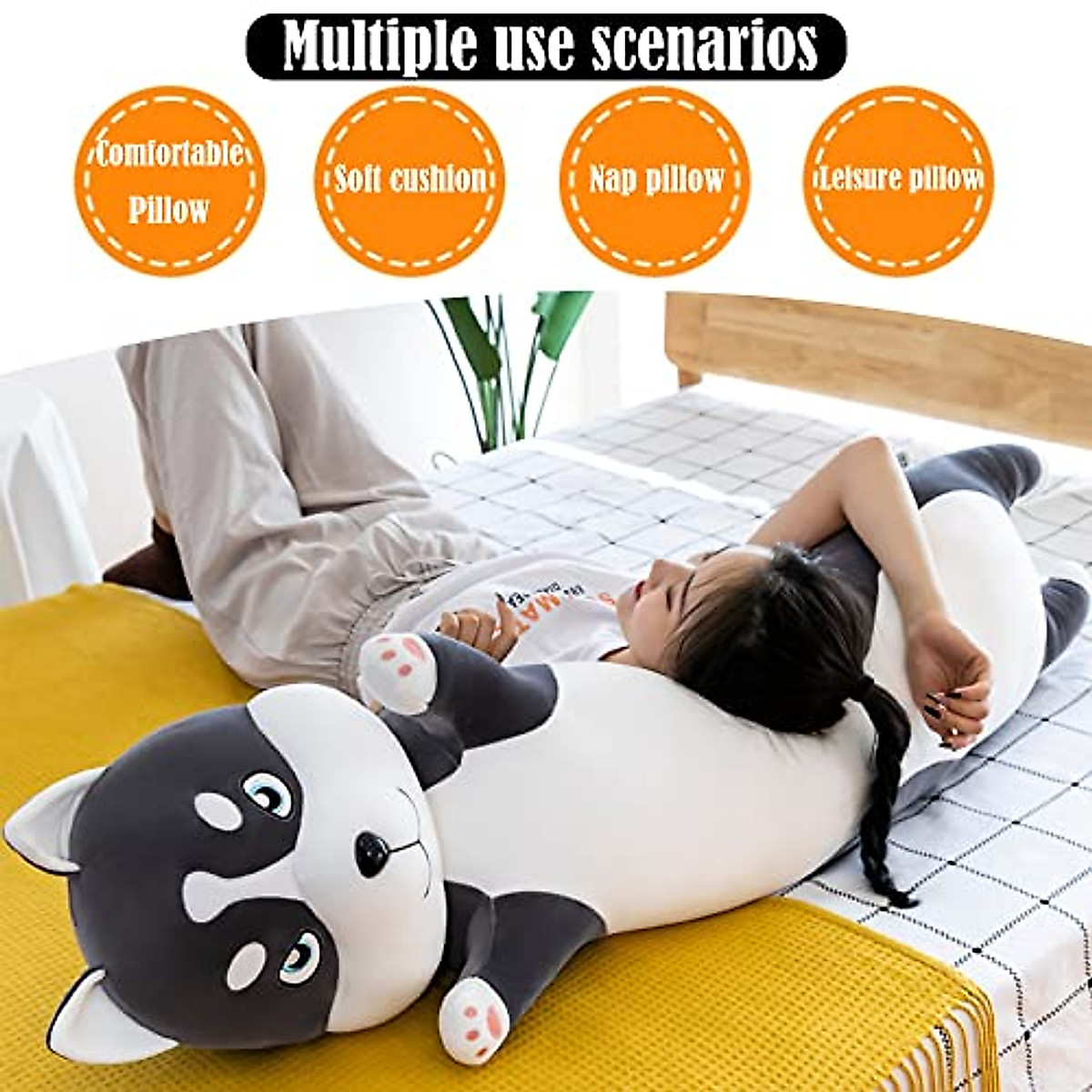 YOUBLEK 44" | 5 Pounds Weighted Stuffed Animals,Long Plush Body Pillow,Cute Husky Stuffed Animals Soft Plushies,Throw Pillow Doll Toy Gift for Girlfriend (Husky, 44 Inches 5 lbs)