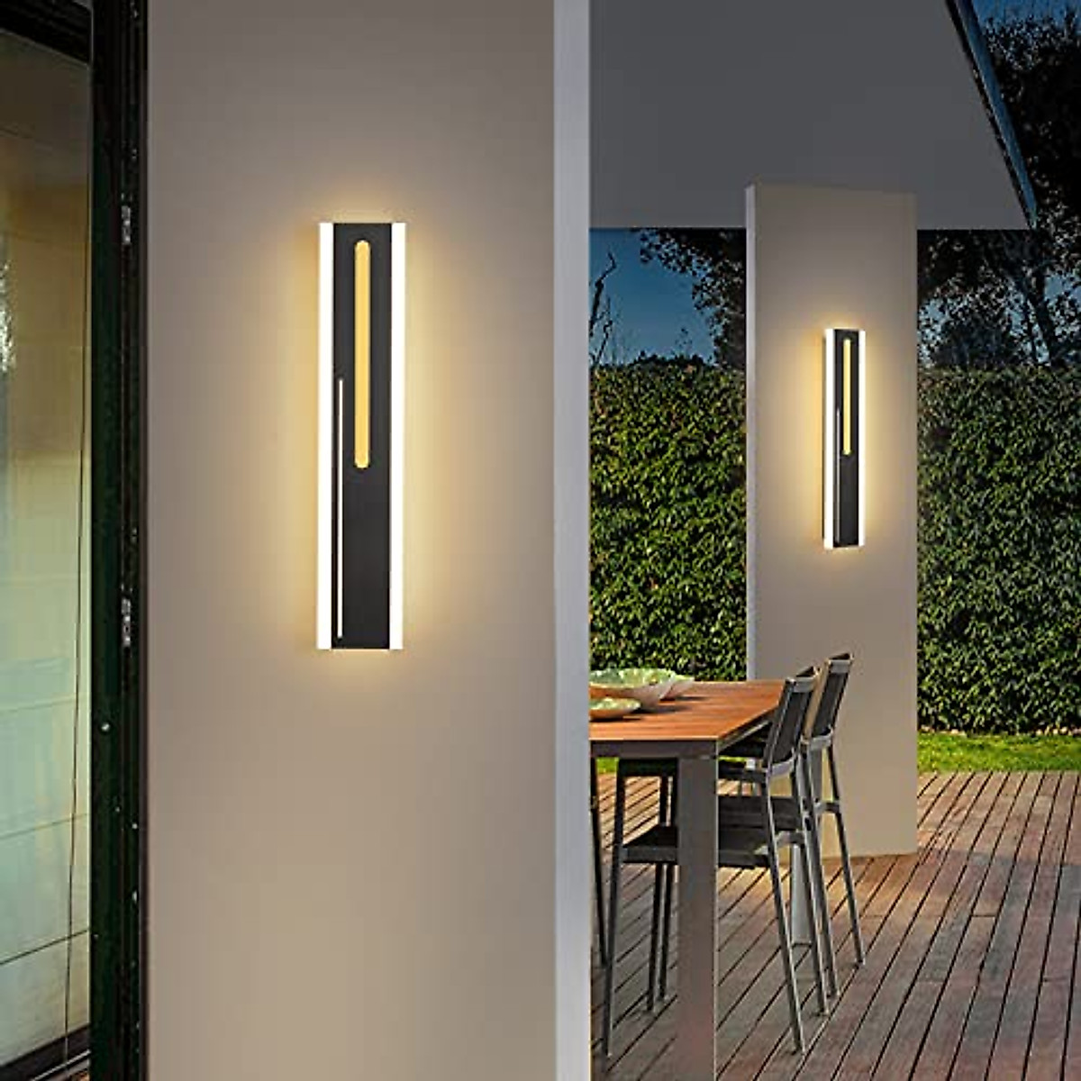 Wecssf Outdoor Wall Light 19.7in 12W Modern Light Fixture LED Black Wall Sconce Rectangular Acrylic Sconce Wall Lighting for Porch,Patio,Garage,Gardens