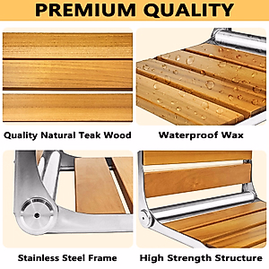 KoreTech Folding Shower Seat Teak, Bath Safety Furniture Stainless Steel, Shower Seats for Elderly, Fold Down Shower Seat, Oak and Stainless Steel